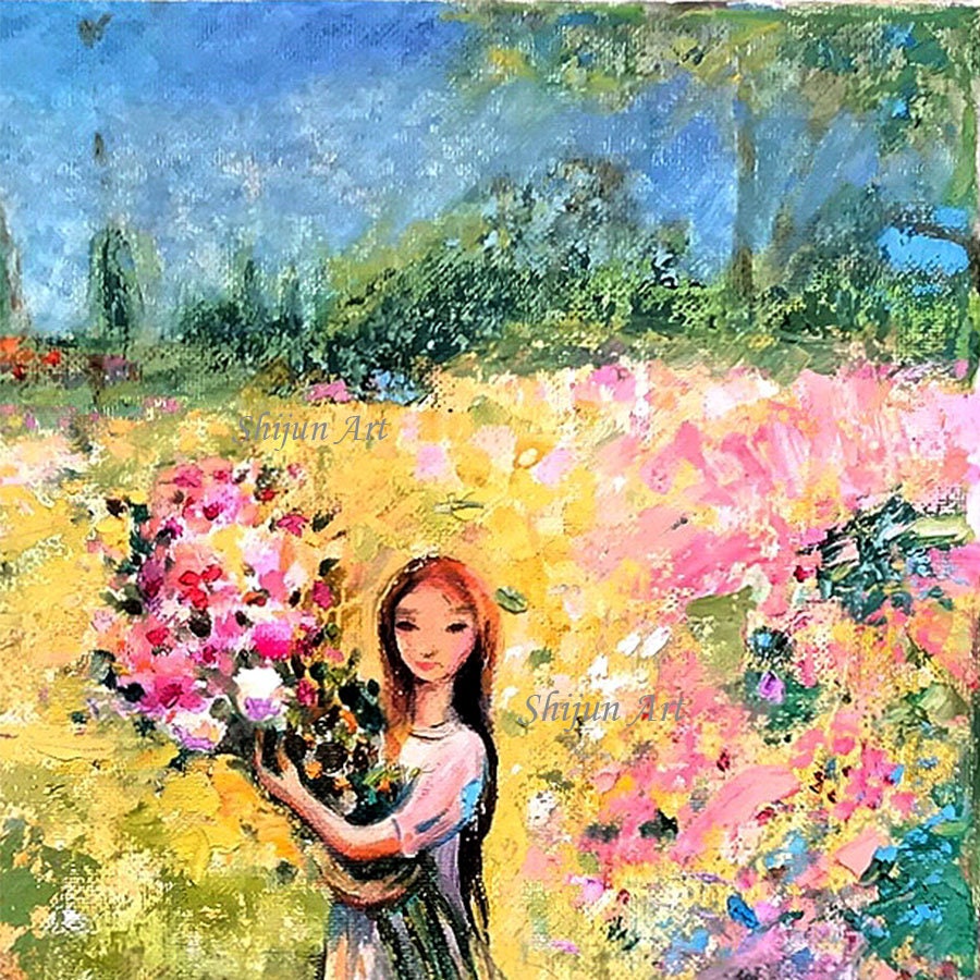 Spring Garden Oil Painting: Girl With Flowers Original Art,a Gift That ...