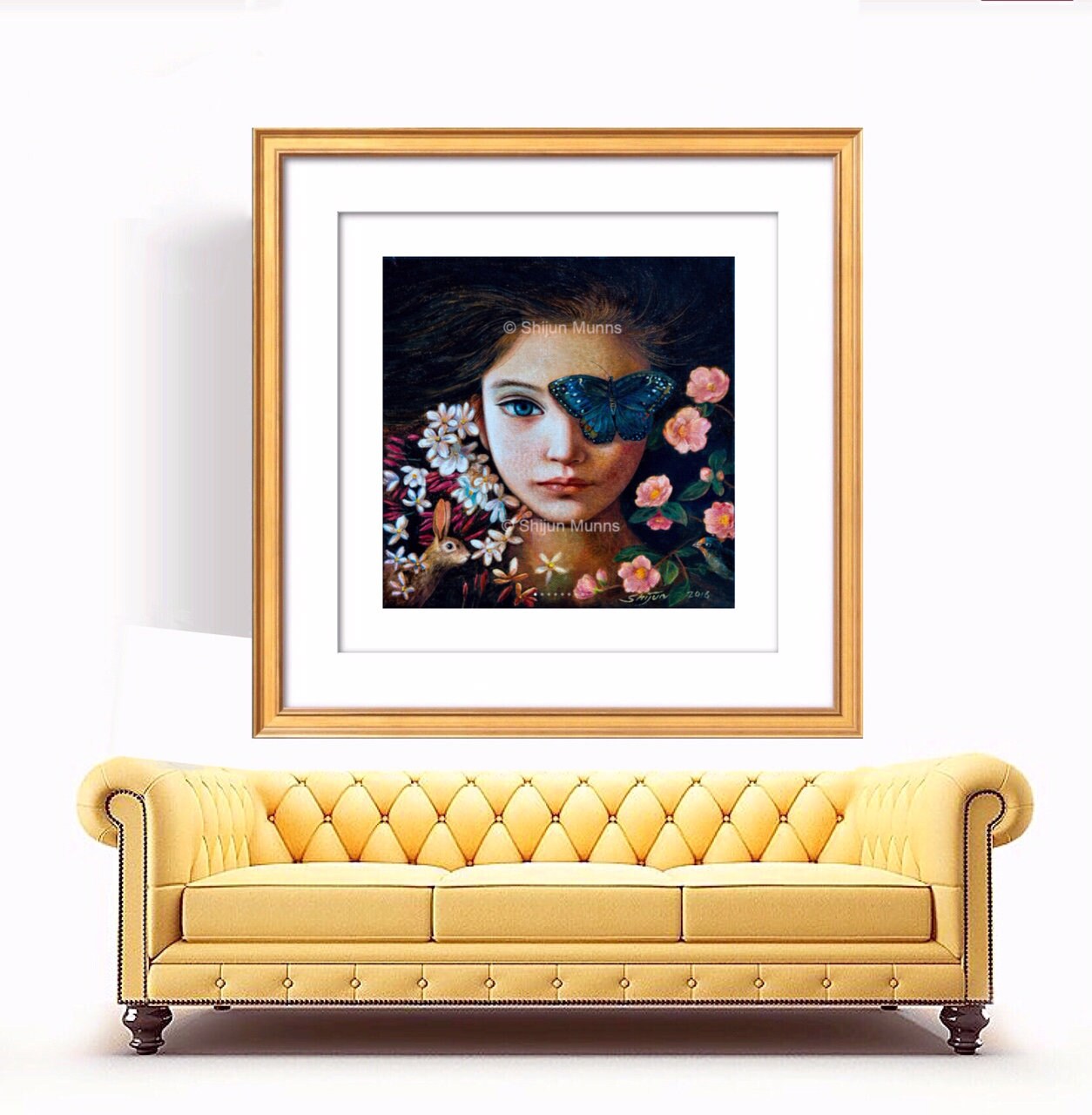 Blue Butterfly girl art print blue giclee print on paper or | Etsy