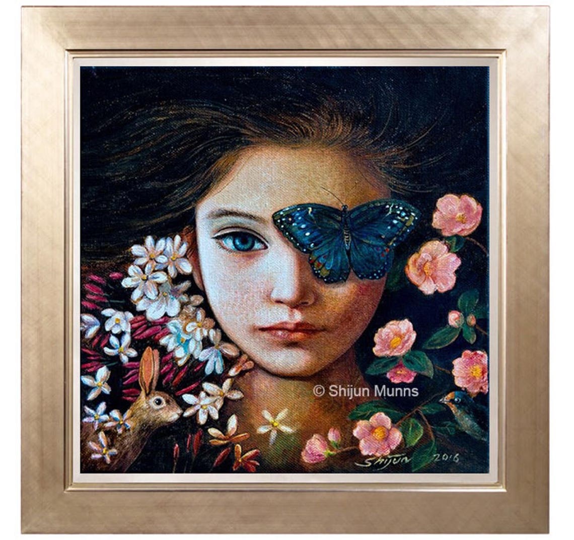 Blue Butterfly Girl Art Print Blue Giclee Print on Paper or | Etsy