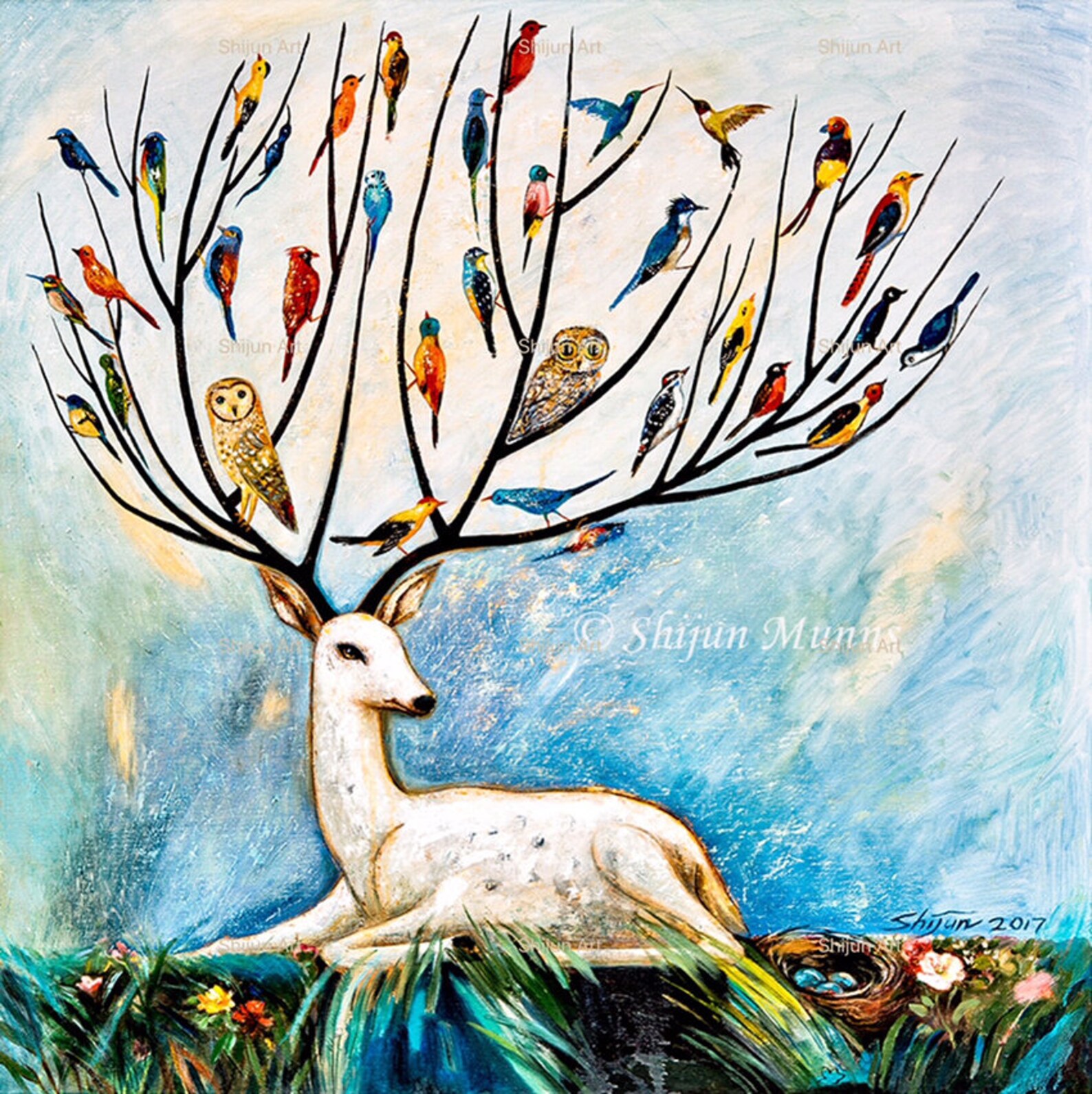 Tree of Life-joy of Tree-deer Tree-gift-fantasy Wall Art-oil Painting ...