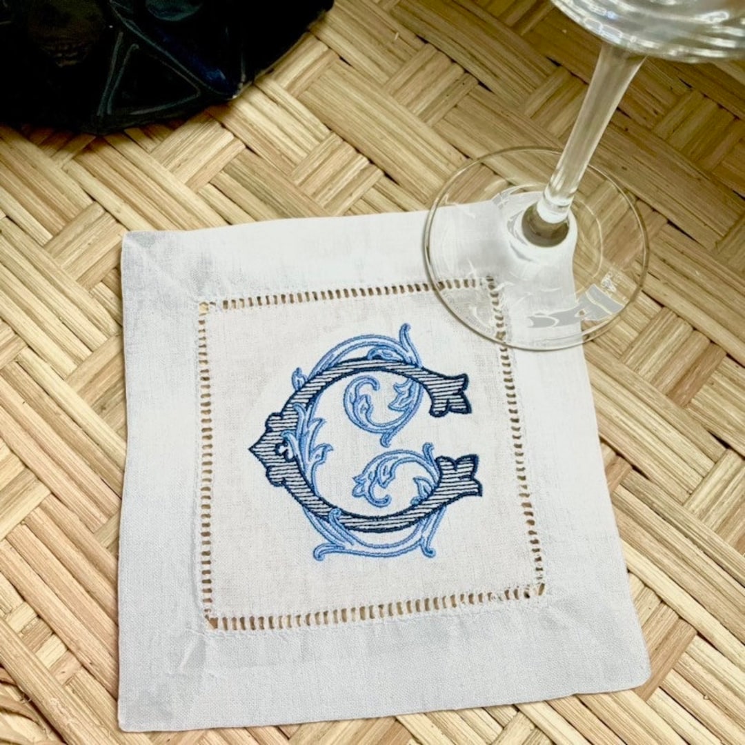 Linen Cocktail Napkin, Monogram Drink Napkin, Cotton Cocktail Napkin ...