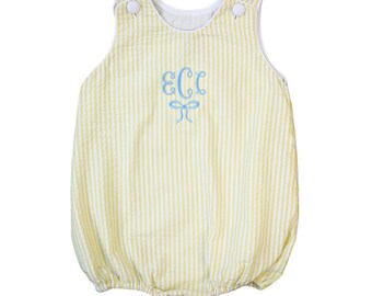 YELLOW Seersucker Cross-back Bubble, Baby Bubble, Personalized Baby Bubble, Monogrammed Baby ...