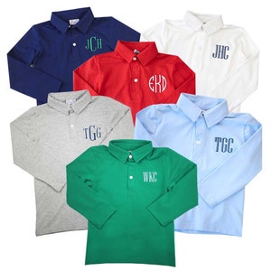 Kelly Green Long Sleeve Monogrammed Polo Shirt, Boy Polo Shirt, Boy ...