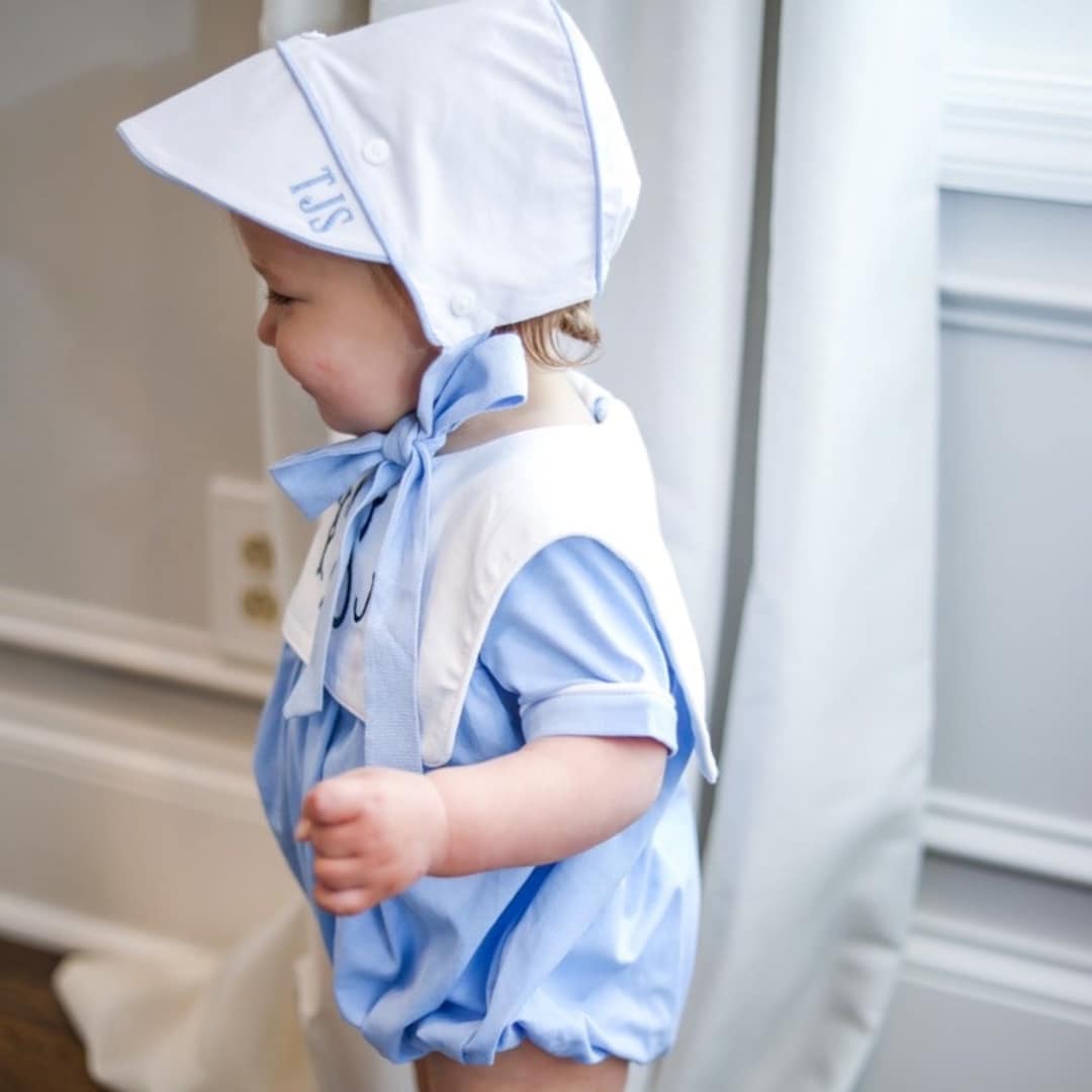 Baby White Bonnet Boy Monogrammed White Bonnet New Baby Boy - Etsy