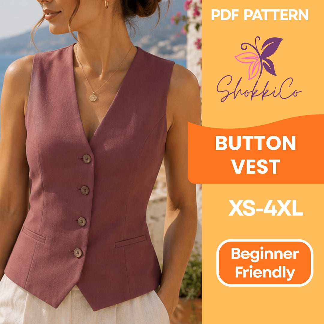 Tailored Vest Sewing Pattern PDF, Button Front Waistcoat Pattern ...