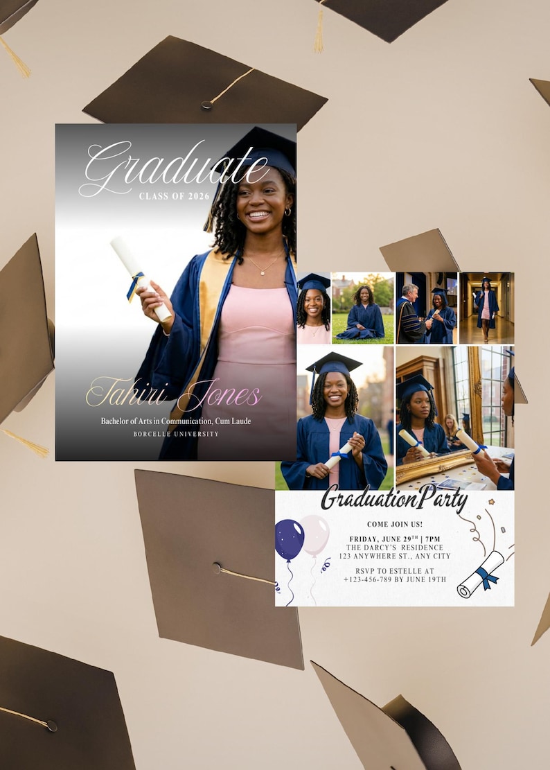Editable Graduation Invitation Template, Modern Photo Grad Announcement ...