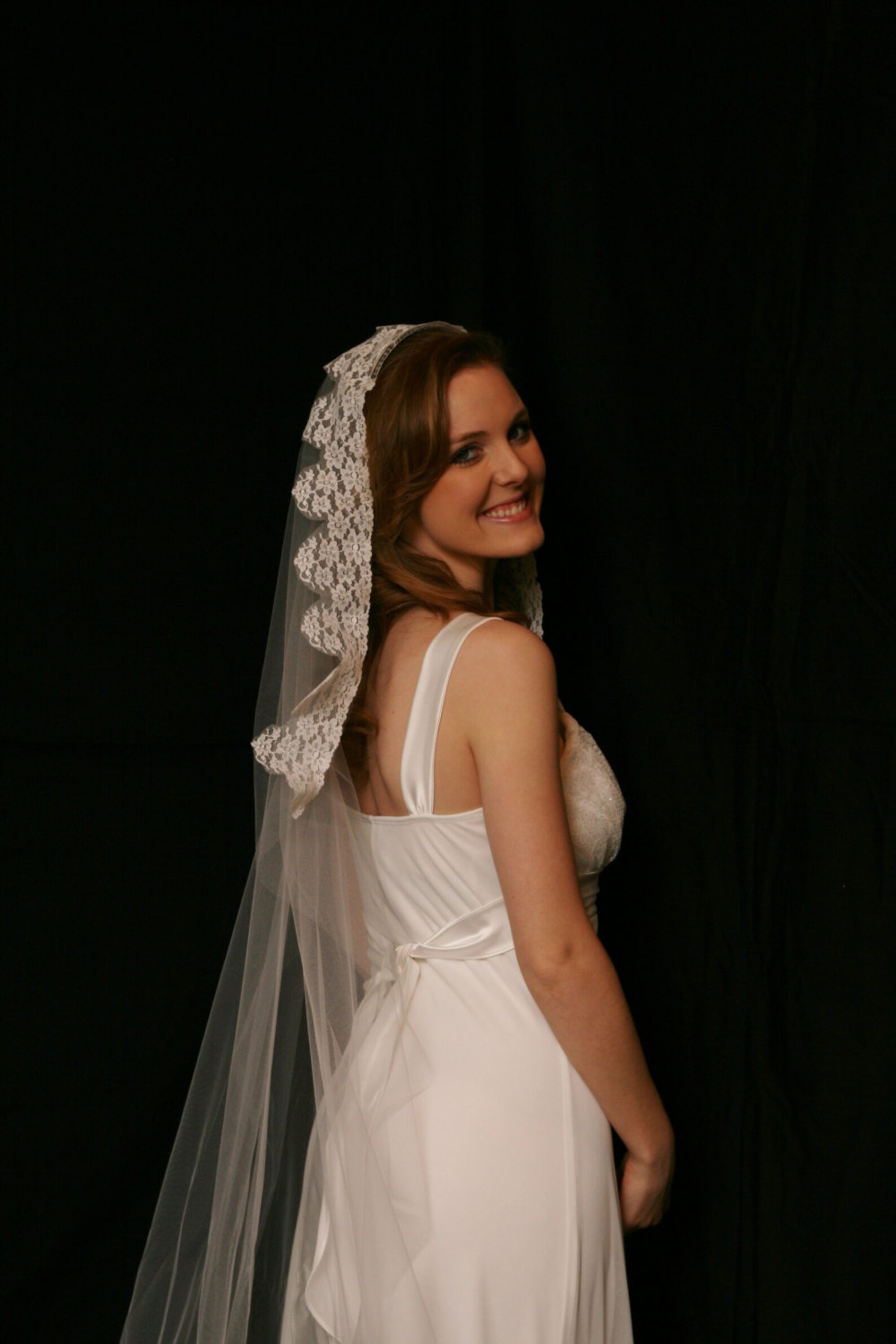 Floor Length Veil With Lace Framing Face - Etsy