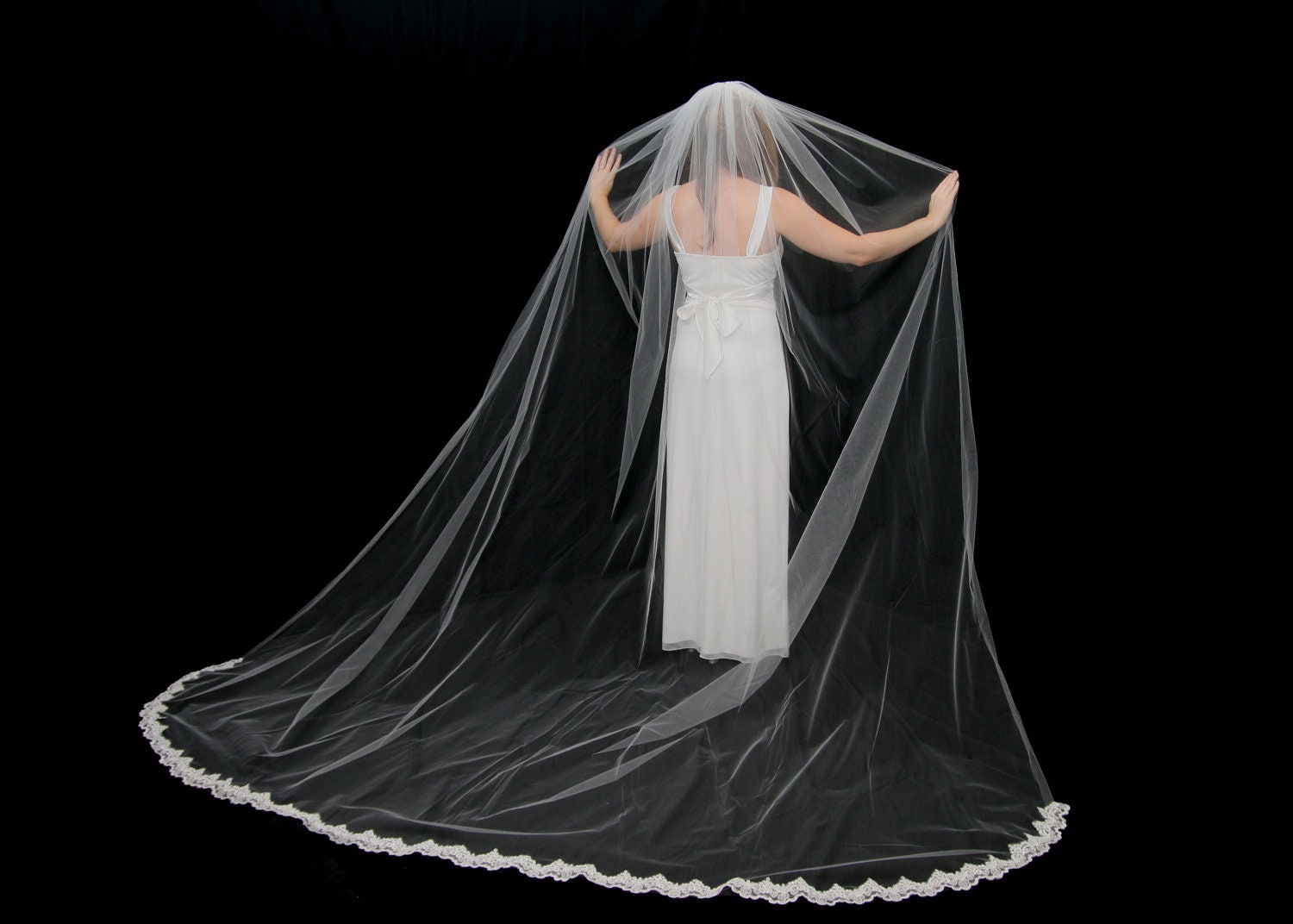 10' Long Cathedral Veil With Lace Trim - Etsy