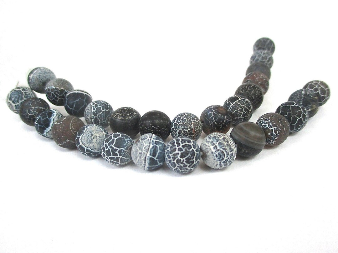 Matte Black Fire Crackle Agate 8mm Round Natural Gemstone - Etsy