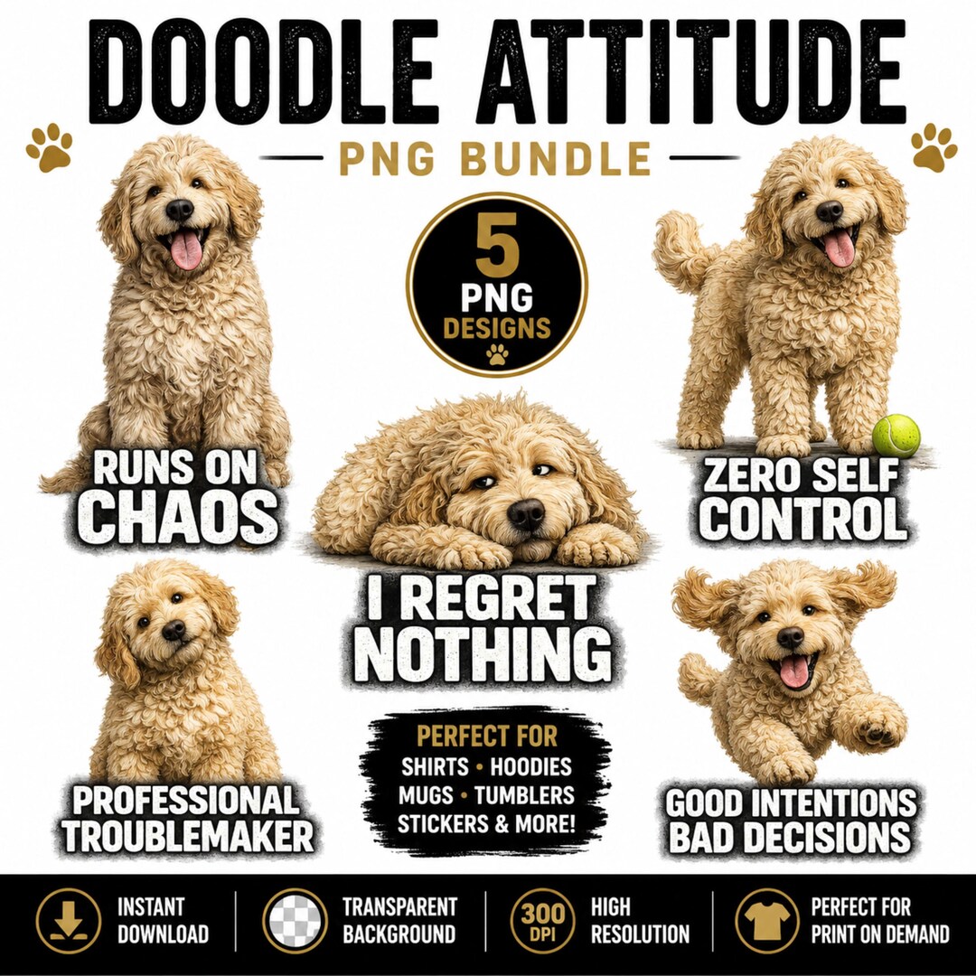 Goldendoodle PNG Bundle, Funny Doodle Dog PNG, 5 Dog Lover Designs - Etsy