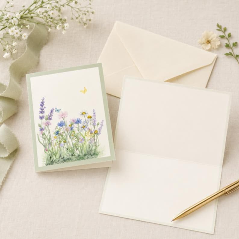 Wildflower Digital Download Note Cards | Printable Set of 6 Blank ...