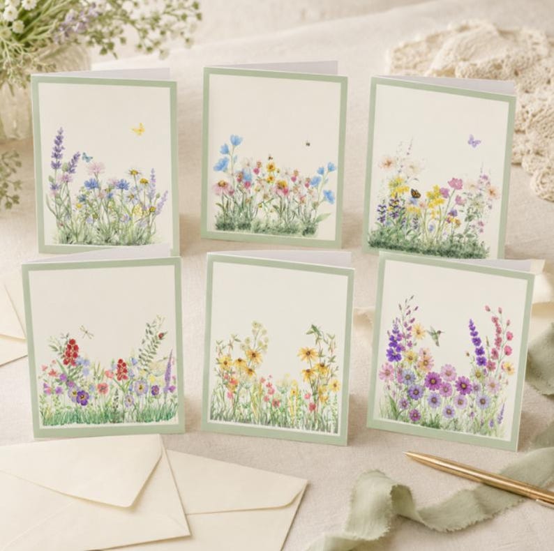 Wildflower Digital Download Note Cards | Printable Set of 6 Blank ...