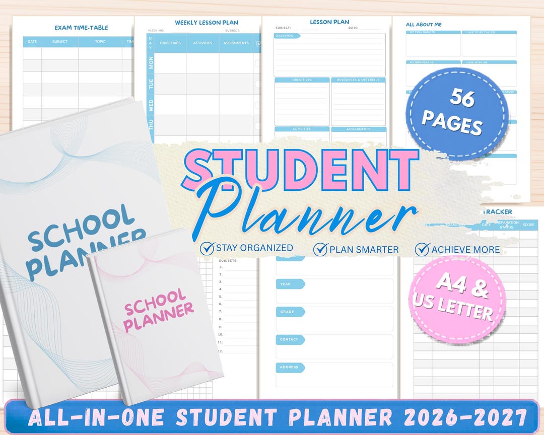 Druckbarer Studentenplaner 2026-2027, Academic Organizer Bundle, Kinder ...
