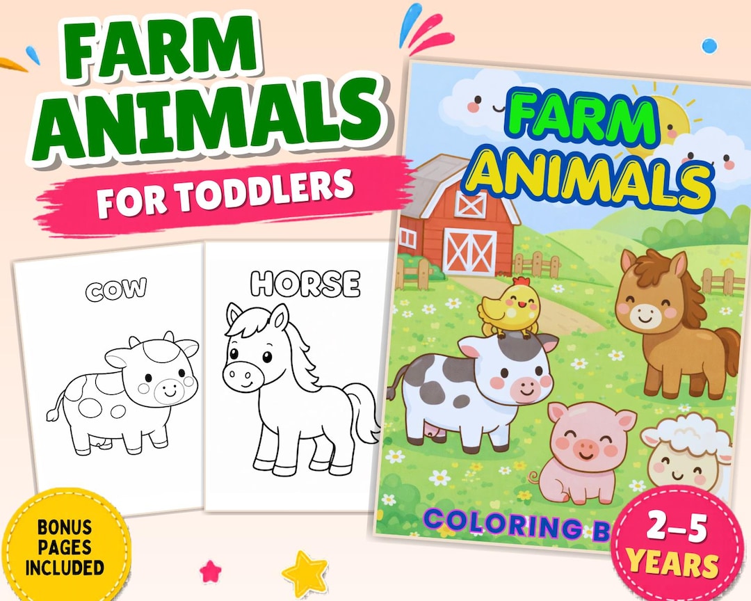 Toddler Farm Animals Coloring Book Printable, Fun Preschool Nursery ...