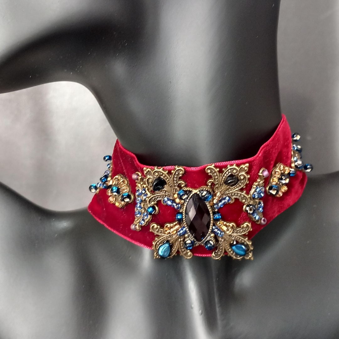 Burgundy Velvet Choker, Victorian, Gothic Choker, Medieval Bridal ...