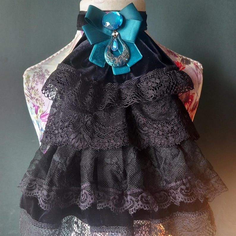Gothic Black Ruffle Lace, Velvet Jabot, Vampire Cosplay Jabot ...