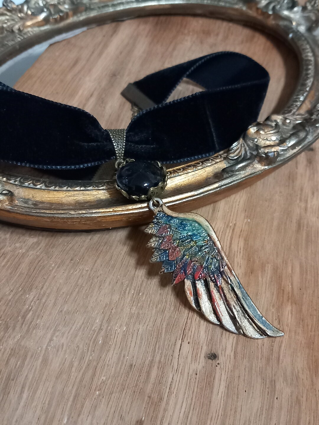 Gothic Black Velvet Choker,teal Green Velvet and Angel Wing Choker ...