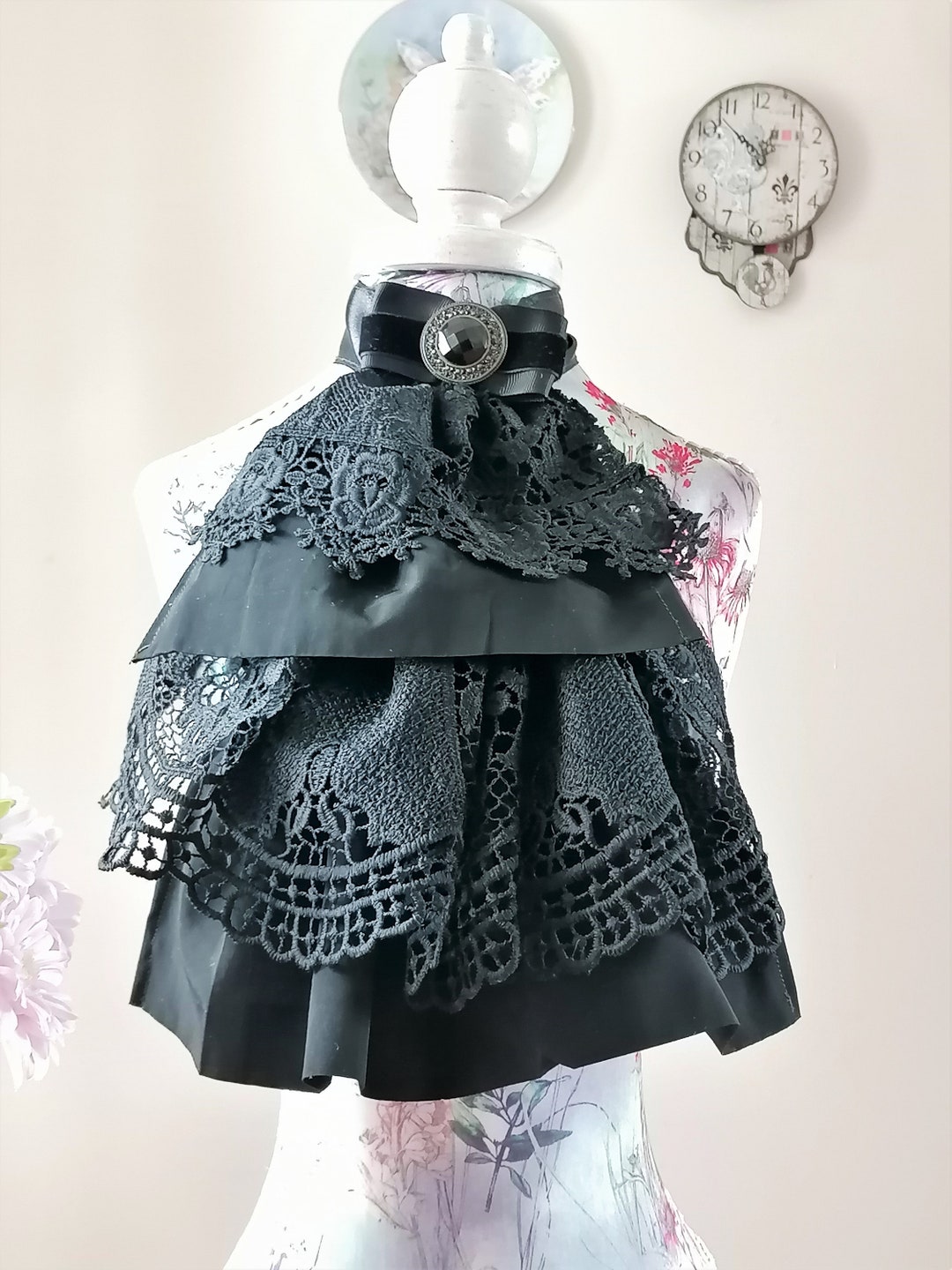 Luxury Edwardian Black Lace Jabot, Victorian Detectable Vampire Jabot ...