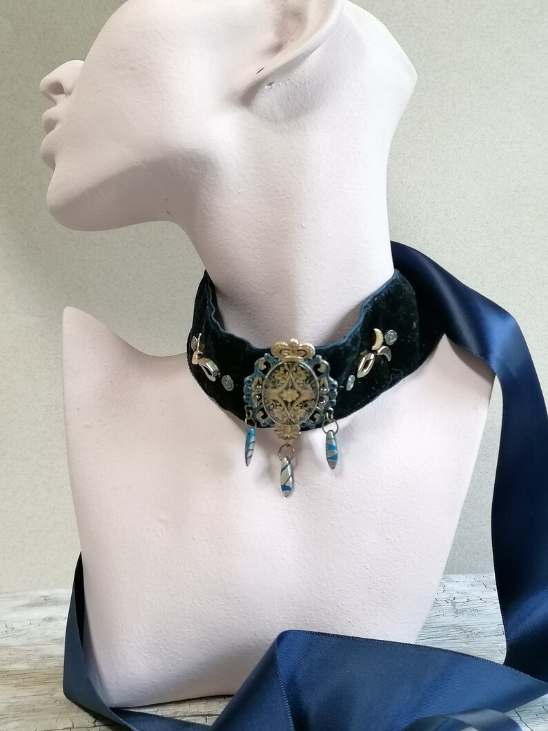 Dark Blue Renaissance Choker Victorian Velvet Choker Gothic - Etsy