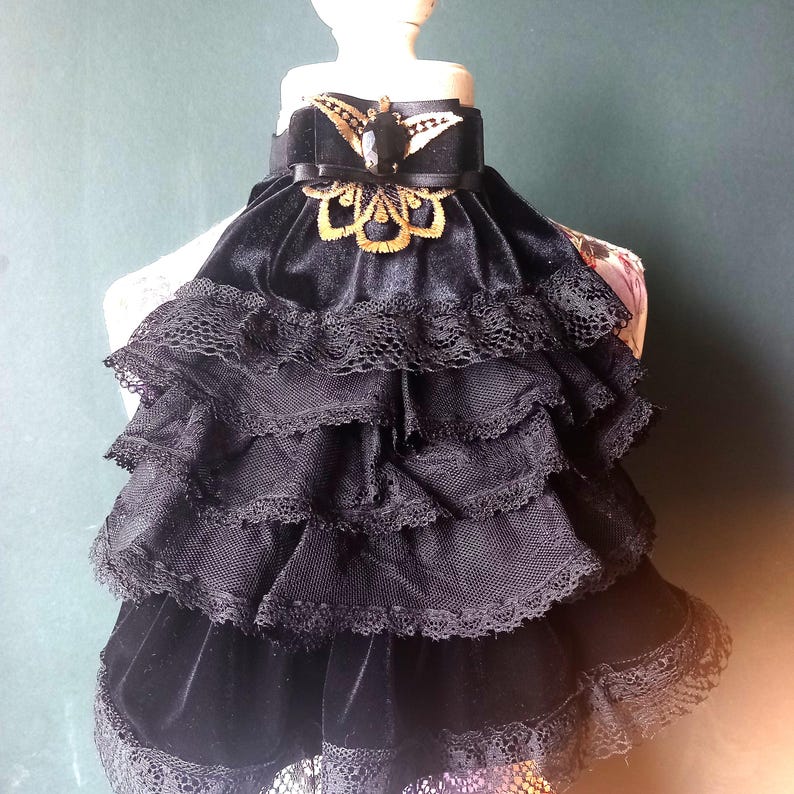Gothic Black Ruffle Lace, Velvet Jabot, Vampire Cosplay Jabot ...