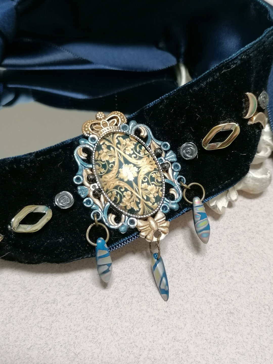 Dark Blue Renaissance Choker, Victorian Velvet Choker, Gothic Wedding ...
