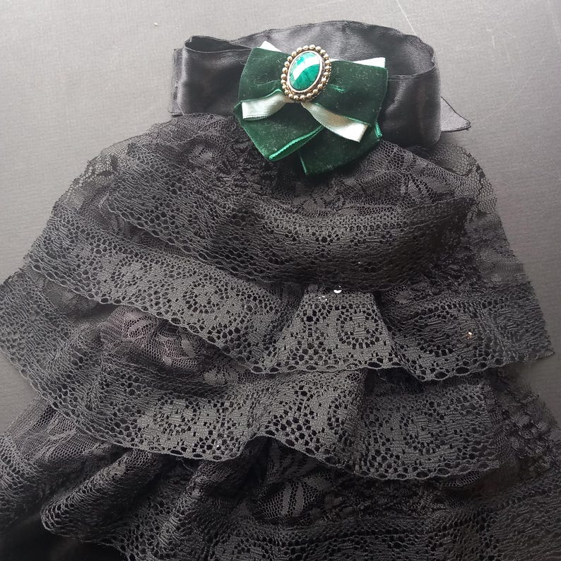 Gothic Black Ruffle Lace, Velvet Jabot, Vampire Cosplay Jabot ...