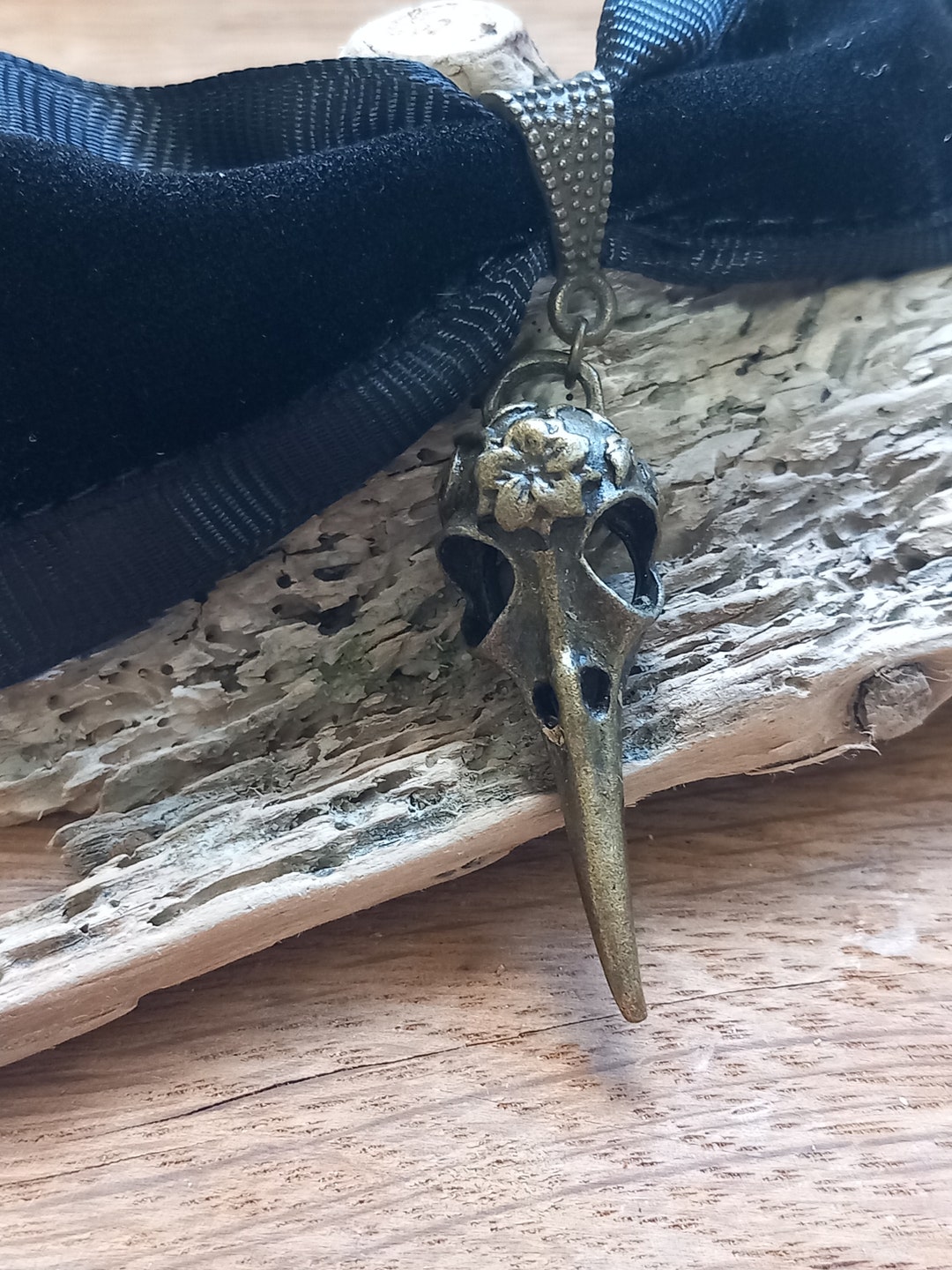 Raven Skull Necklace, Bird Skull Pendant, Gothic, Black Steampunk ...