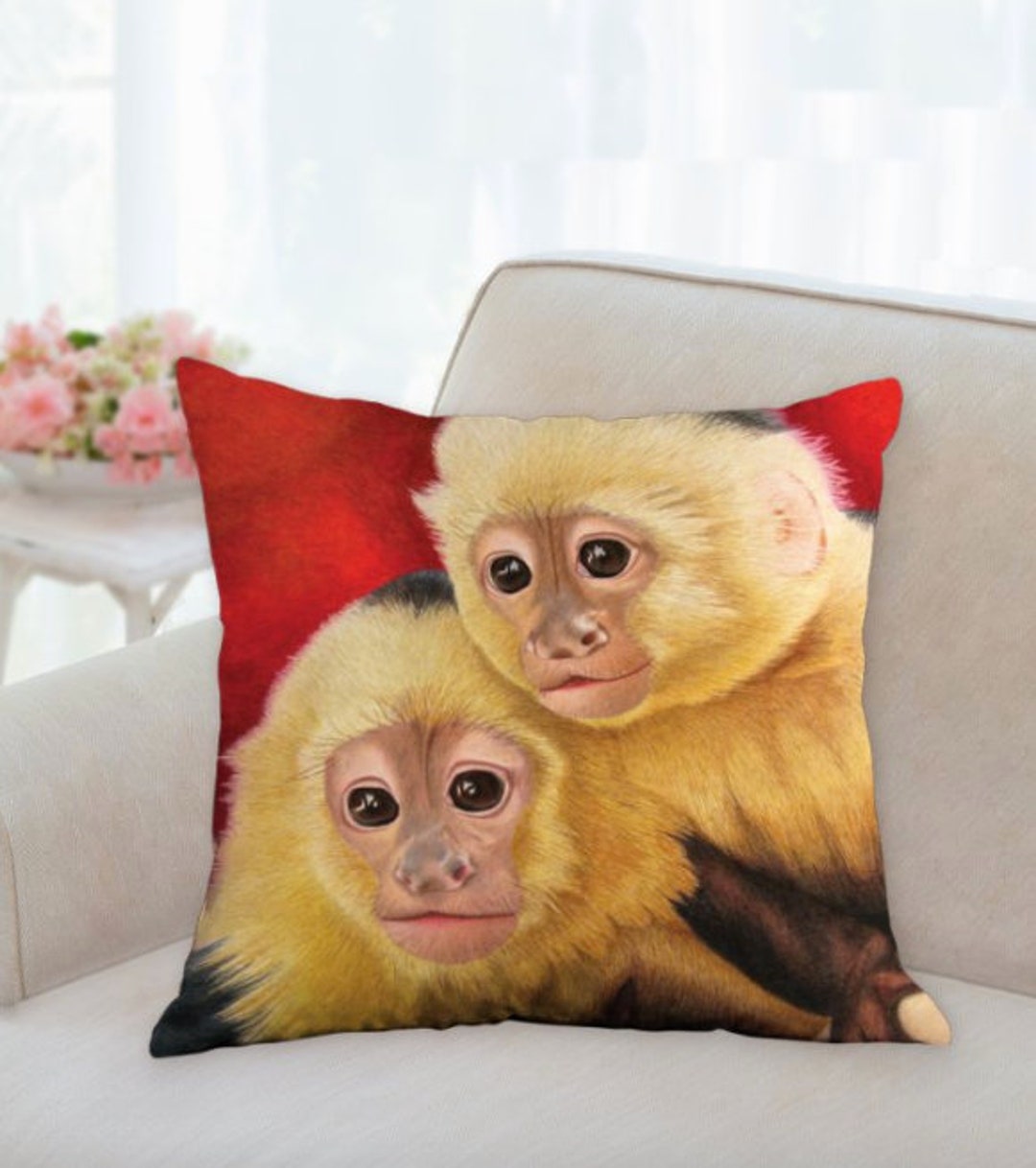 Monkey Art Pillow, Capuchin Monkey Throw Pillow, Decorative Pillow - Etsy