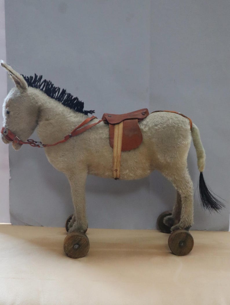 Antique Steiff Donkey on Wooden Wheels,collectible Pull Toy W/button,ca ...