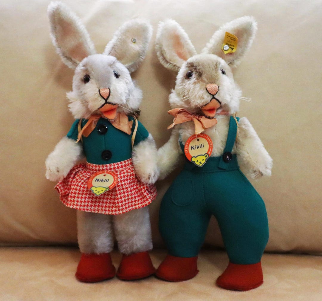 Steiff Nikili Rabbits Boy & Girl Pair,w/ids,1954-57 Only,n/mint,antique ...