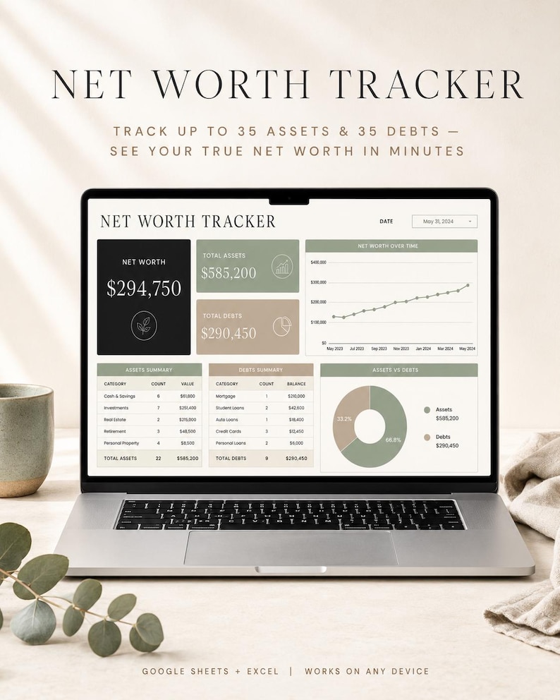 Net Worth Tracker Spreadsheet | Assets, Liabilities Dashboard (google ...