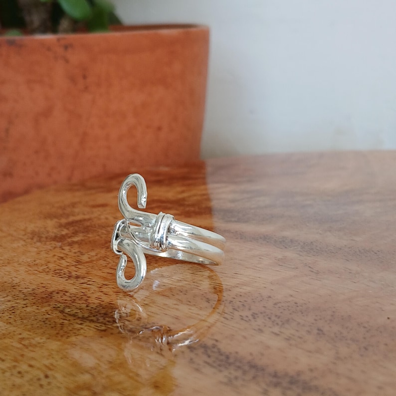 Sterling Silver S-shape Wrap Ring, Adjustable Open Band, Minimalist ...
