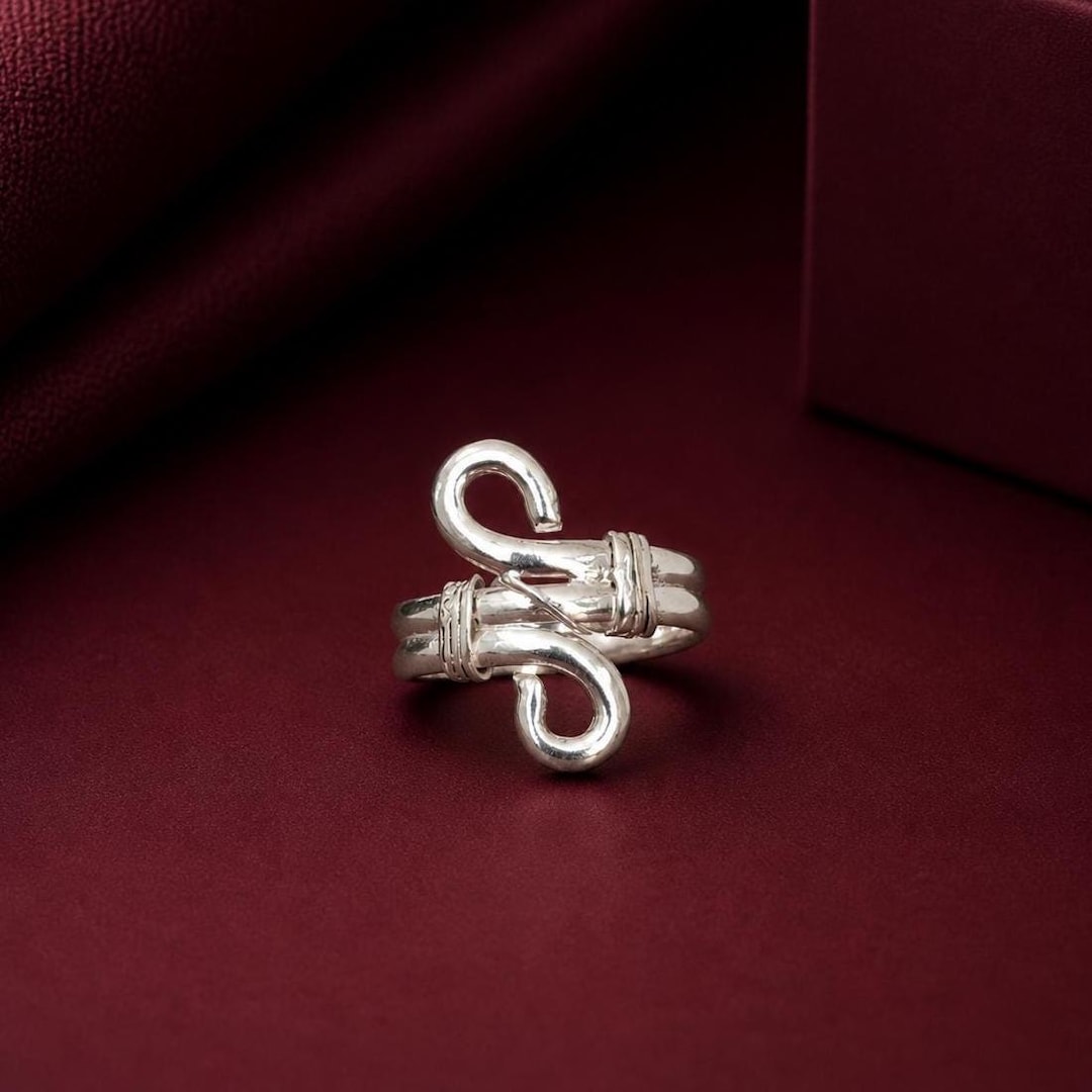 Sterling Silver S-shape Wrap Ring, Adjustable Open Band, Minimalist ...