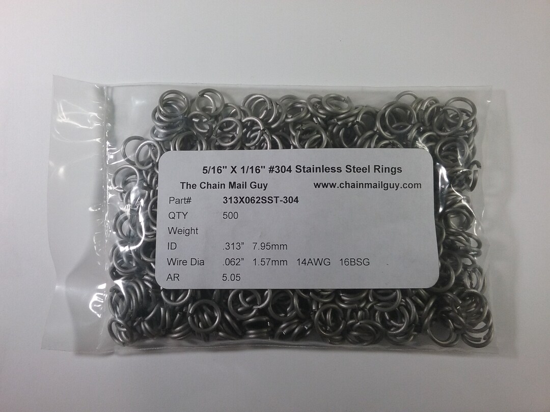Chain Mail Jump Rings Stainless 5/16" X 1/16" 14AWG 16BSG QTY: 500 ...