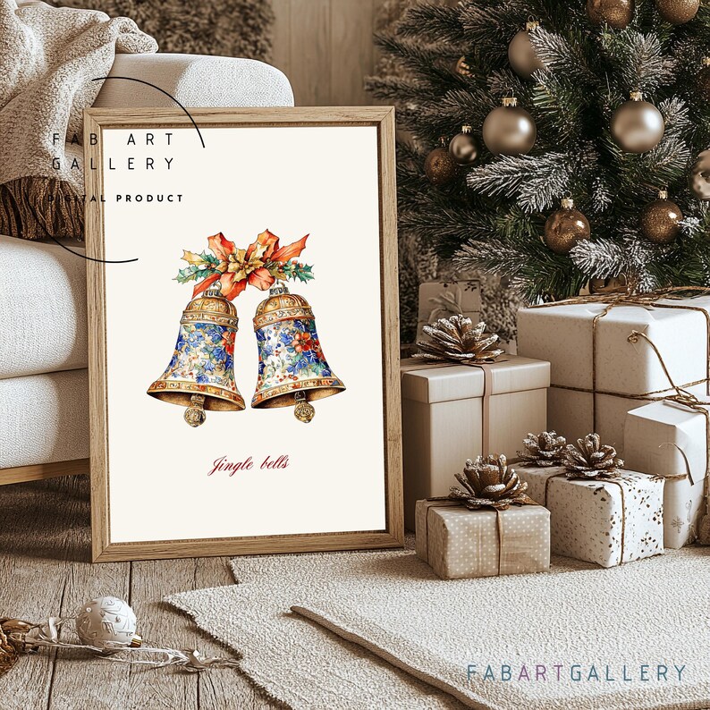Vintage Christmas Bells Poster, Seasonal Art, Xmas Wall Decor ...