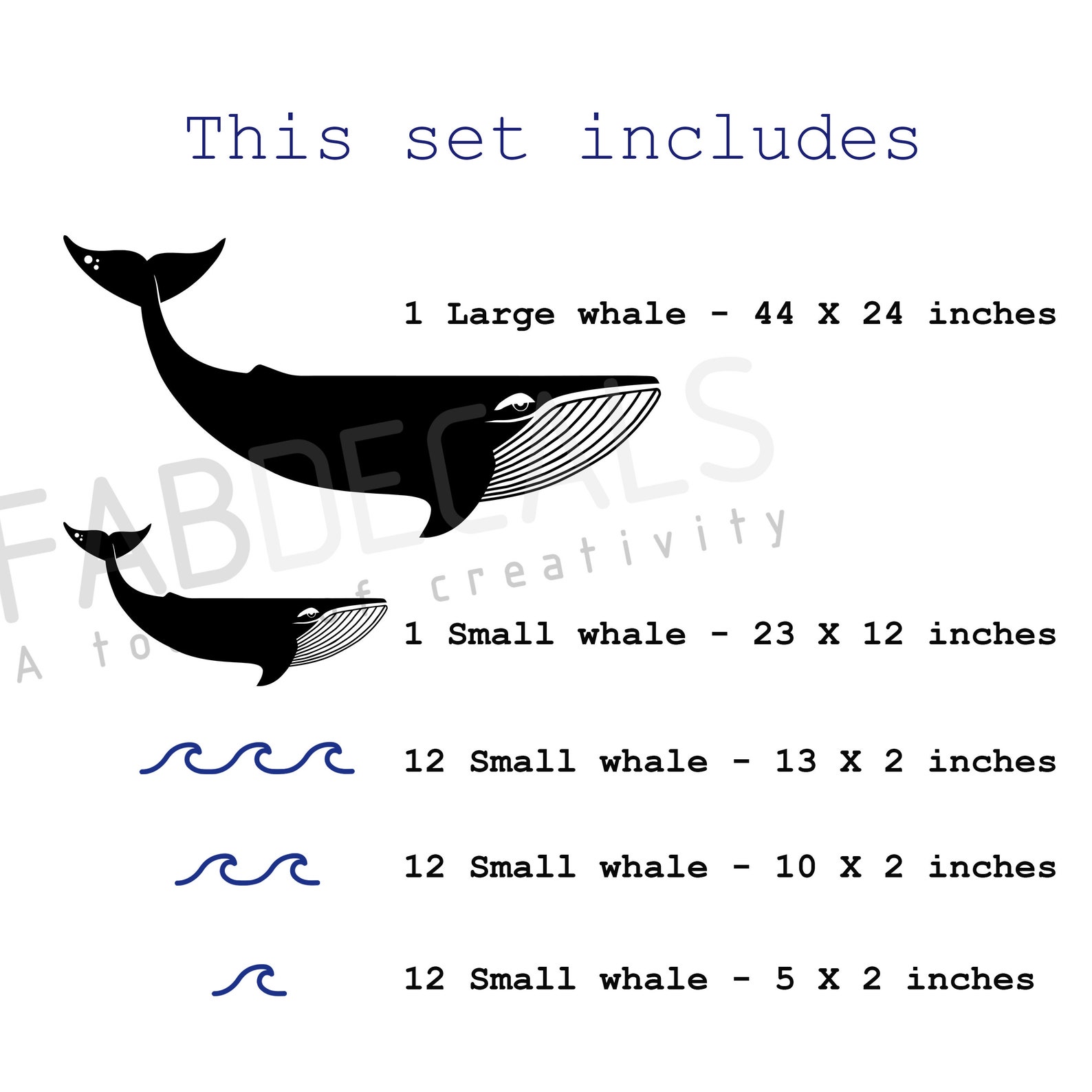 Large Whales Wall Decal Ocean Waves Wall Decor Kids Room and - Etsy
