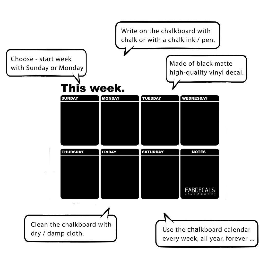 Large Weekly Calendar Chalkboard Wall Decal This Week - Etsy