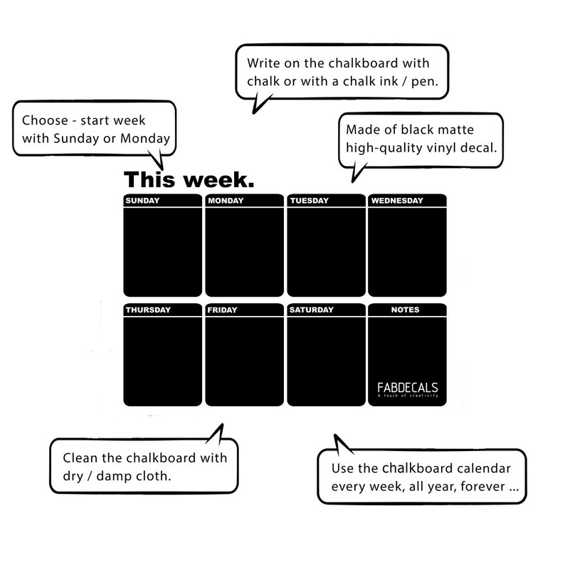 Large Weekly Calendar Chalkboard Wall Decal This Week - Etsy