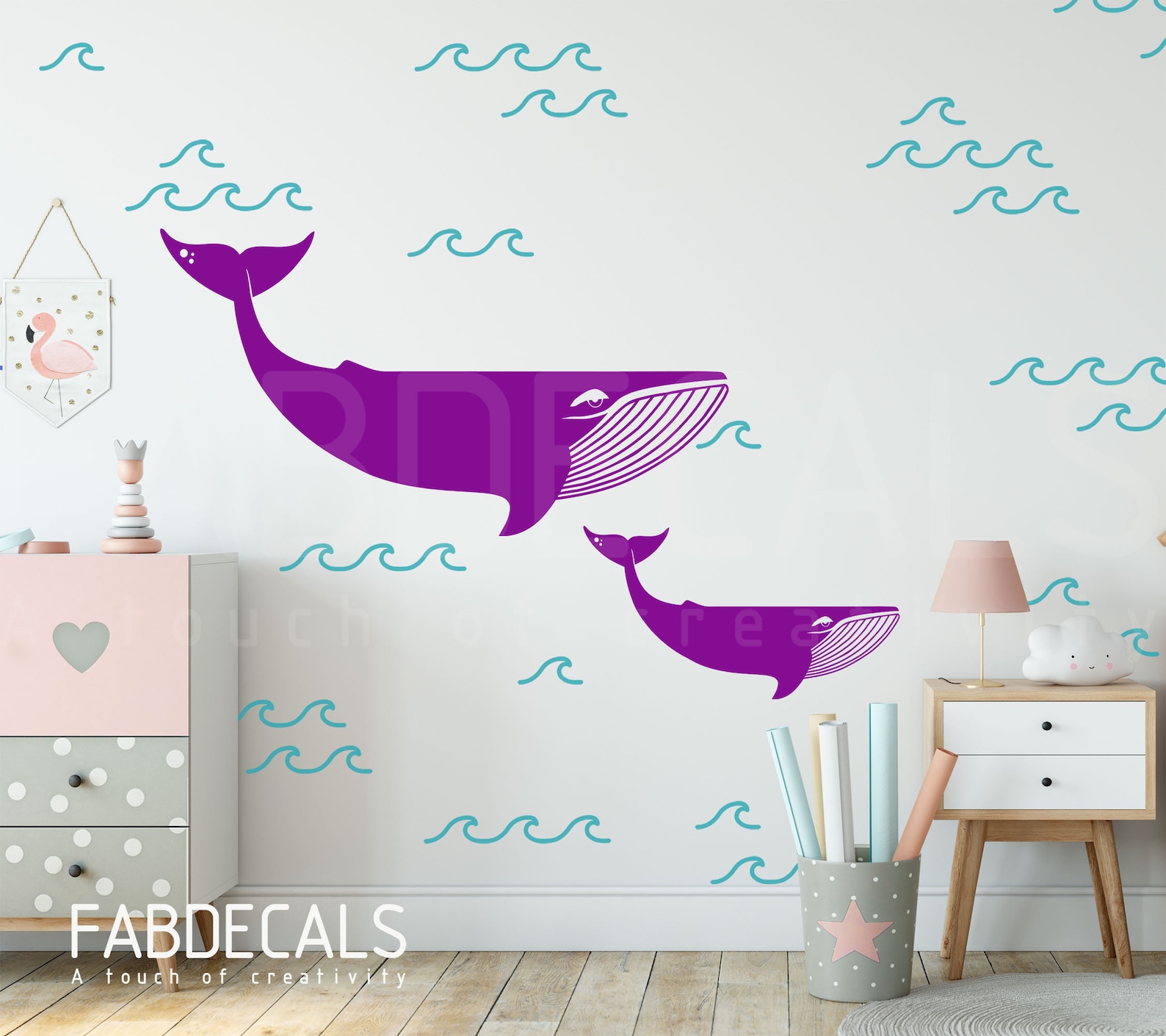 Large Whales Wall Decal Ocean Waves Wall Decor Kids Room and - Etsy