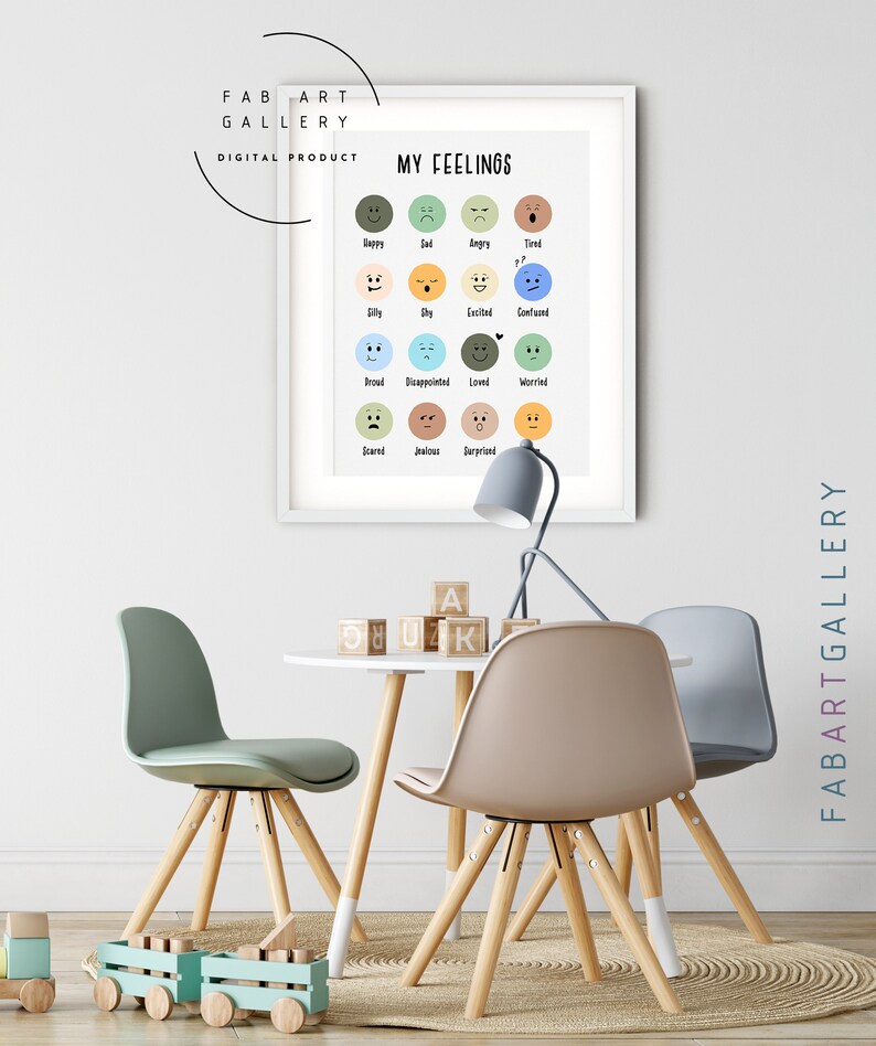 Kids Feelings Chart Printable Poster, Toddlers Learning Emotions ...