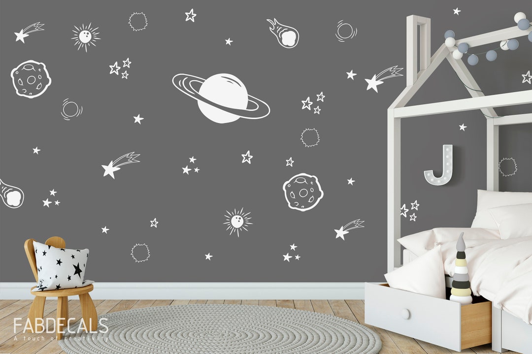 Planet Wall Decal, Boys Room Decor, Space Wall Stickers, Outer Space ...