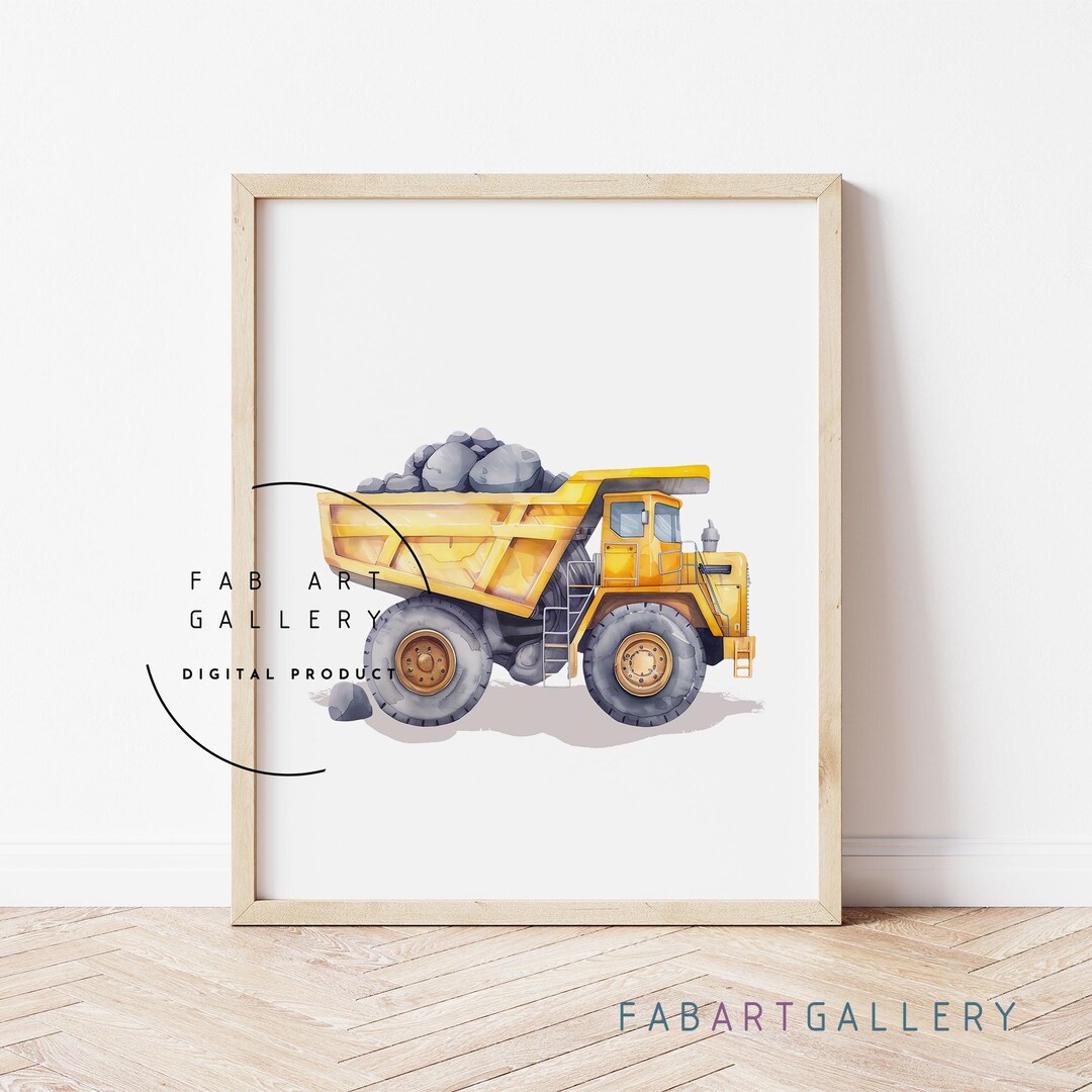 Construction Truck Poster, Heavy Equipment Watercolor Print, Vehicle ...