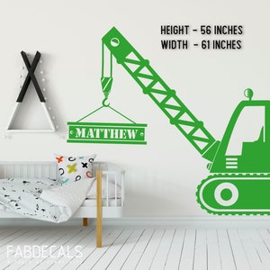 Construction Crane Vinyl Wall Decal, Personalized Name, Construction ...