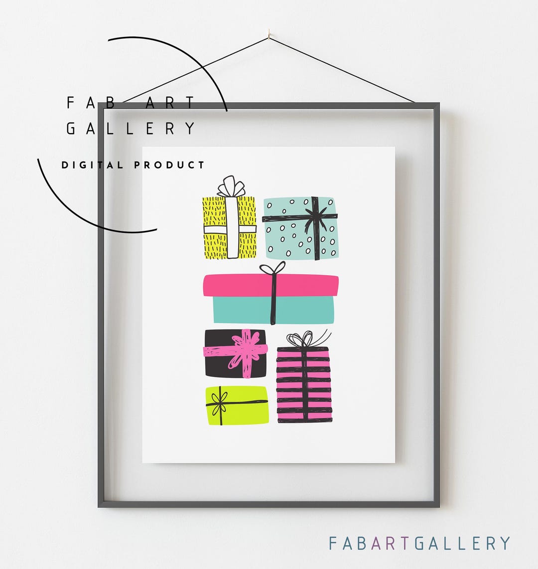 Colorful Christmas Gifts Poster, Cute Christmas Home Decor, Minimalist ...
