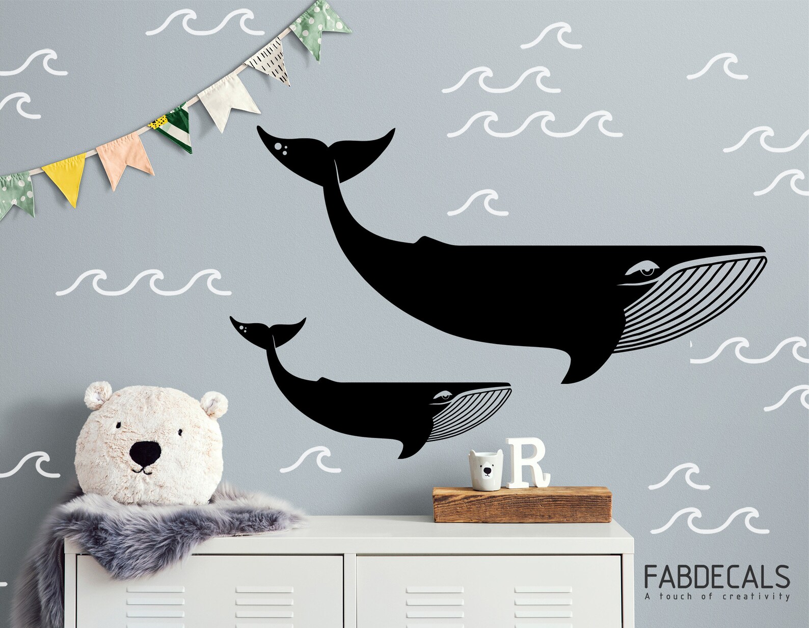 Large Whales Wall Decal Ocean Waves Wall Decor Kids Room and - Etsy