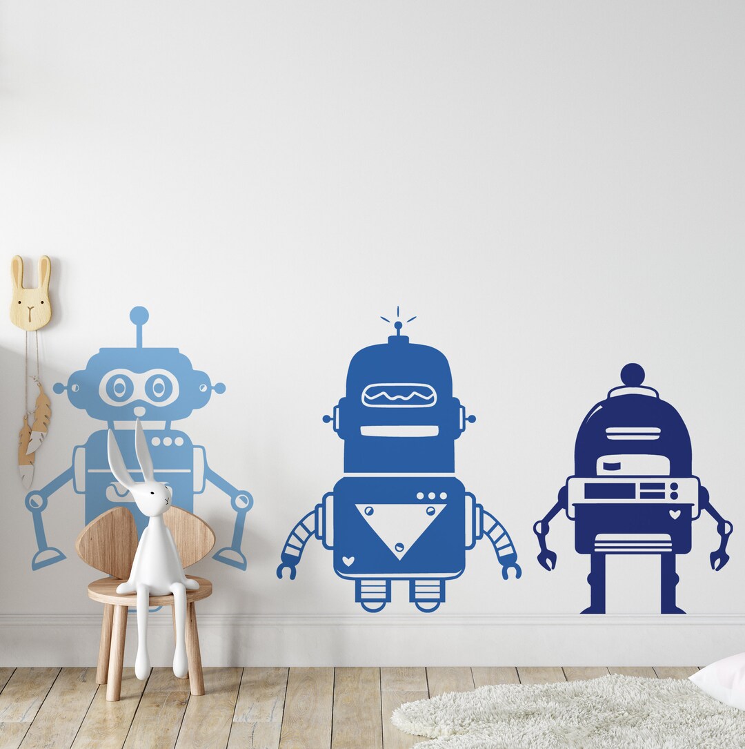 Set of 3 Robots Vinyl Wall Decal Kid's Room and Playroom - Etsy