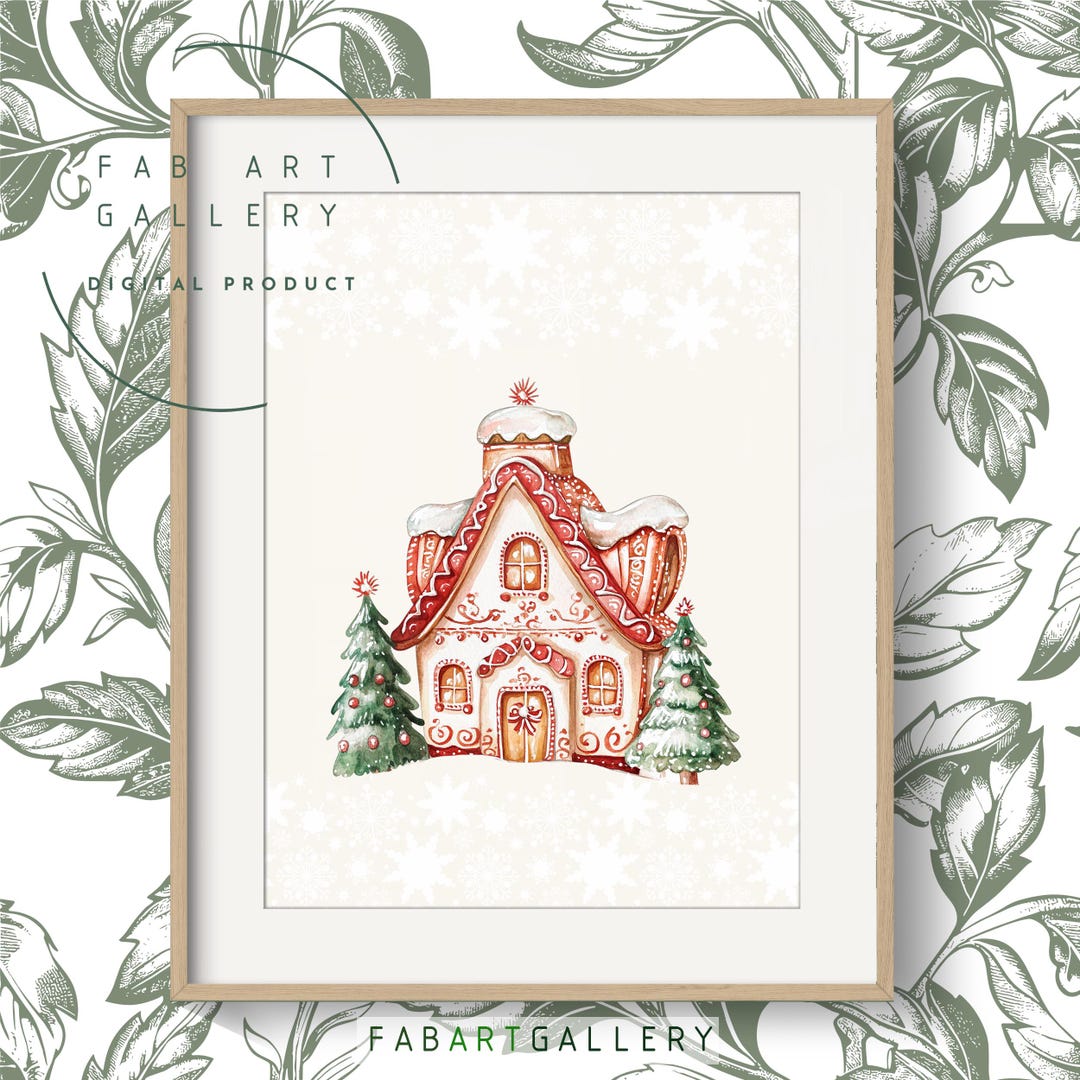 Vintage Christmas Gingerbread House Poster, Holiday Wall Art, Xmas ...