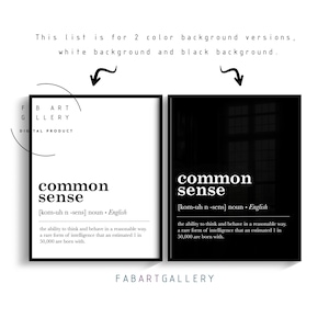 Common Sense, Definition Print, Funny Poster for Office Decor ...