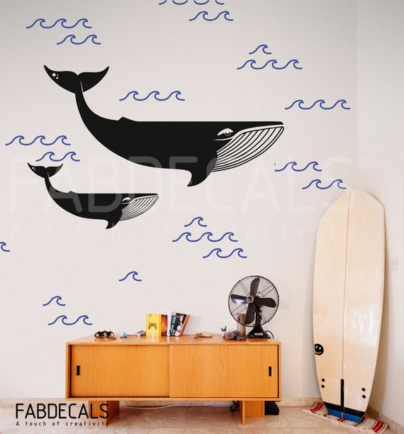 Large Whales Wall Decal Ocean Waves Wall Decor Kids Room and - Etsy