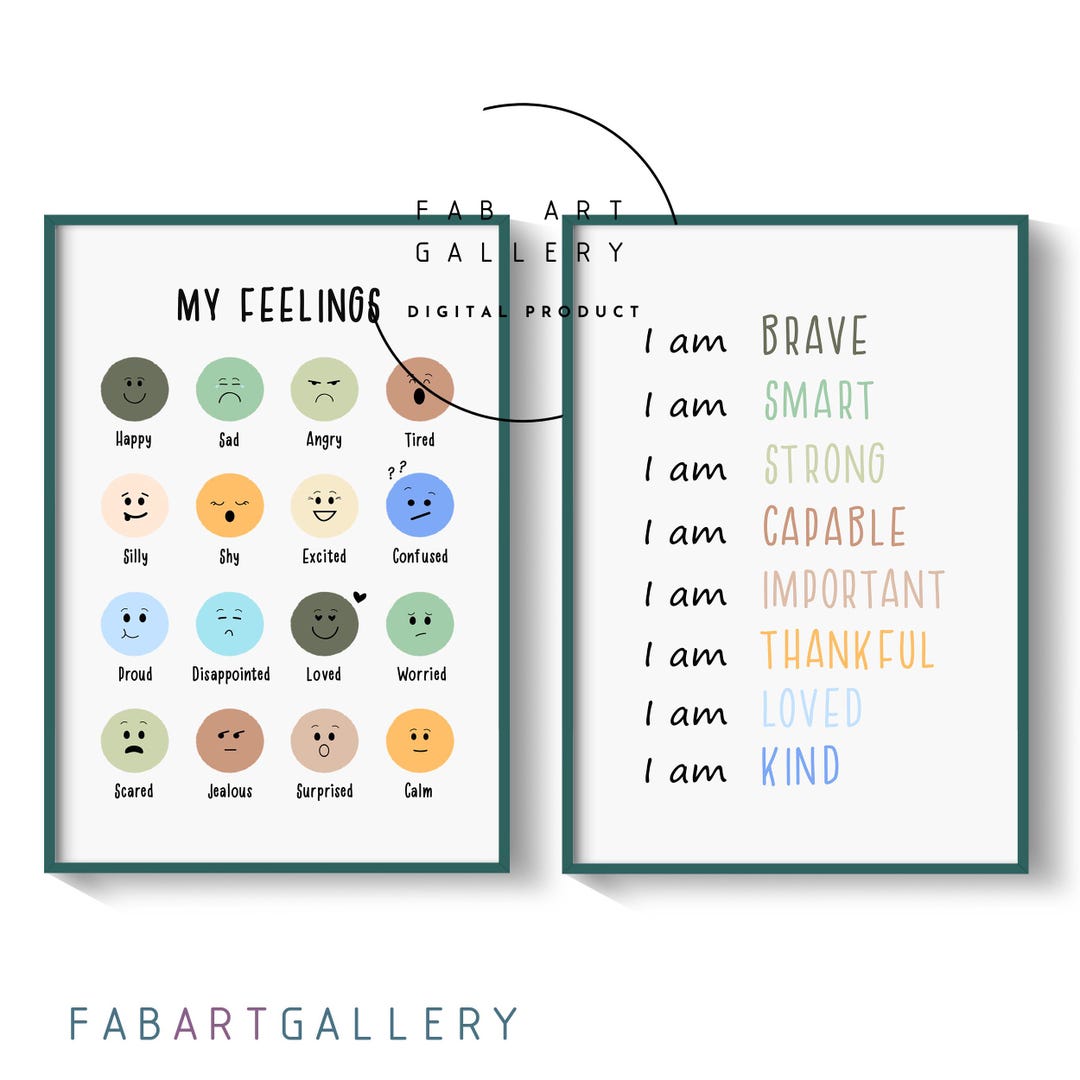 Kids Feelings Chart and Motivational Posters, Set of 2 Digital Prints ...